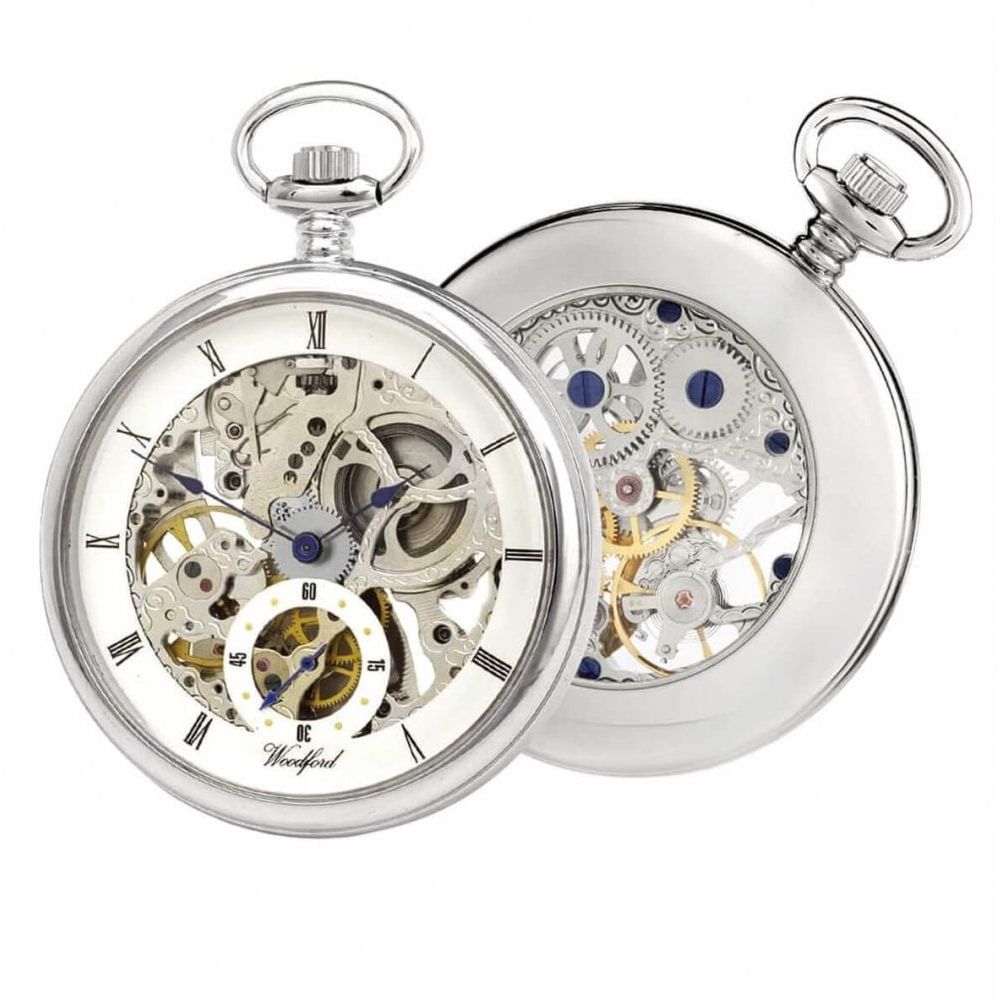 Chrome Plated 17 Jewel Mechanical Open Face/Back Pocket Watch W1043 ...