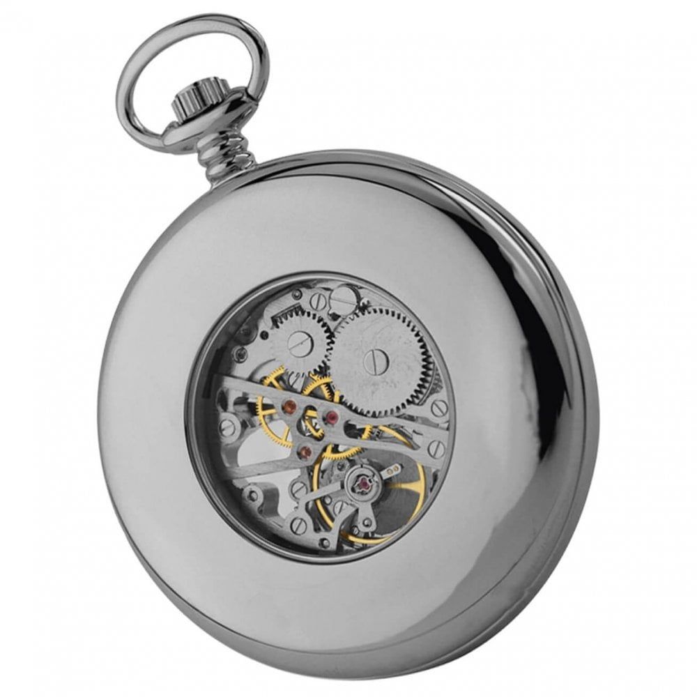 Open Face Skeleton Chrome Pocket Watch W1084 | Pocketwatch USA