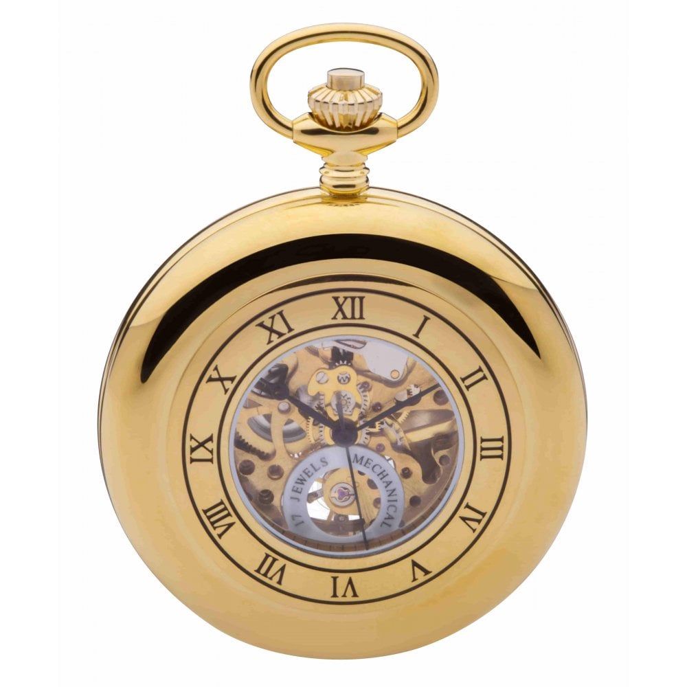 Gold Plated Mechanical Double Half Hunter Pocket Watch With Heartbeat ...
