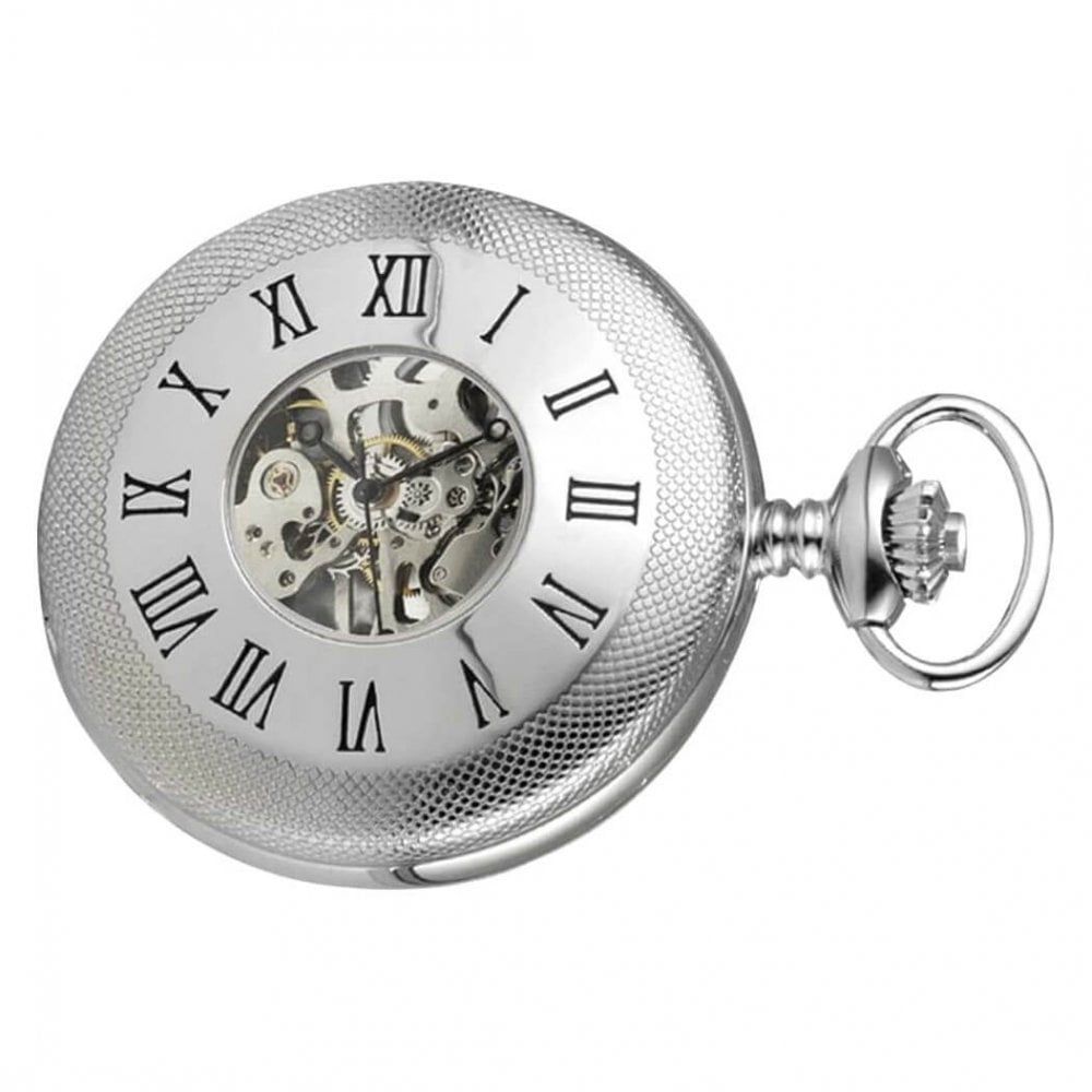 Half Hunter Sterling Silver Mechanical Pocket Watch W1095SIL ...