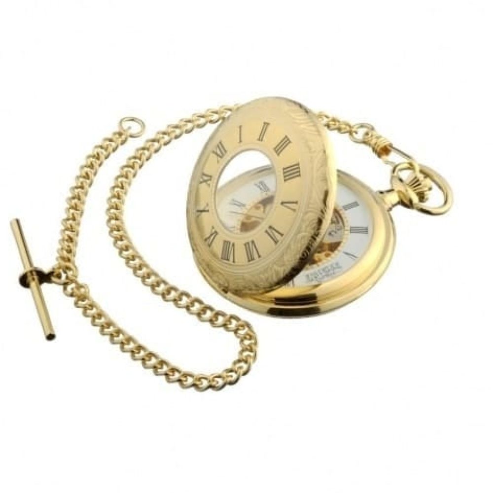 Gold Plated Half Hunter Skeleton Pocket Watch - Free Shipping G170PM ...
