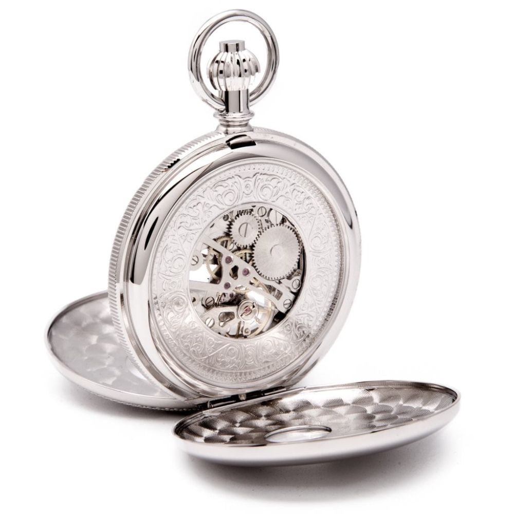 Greenwich Whitehall - Chrome Mechanical Double Half Hunter Pocket Watch ...