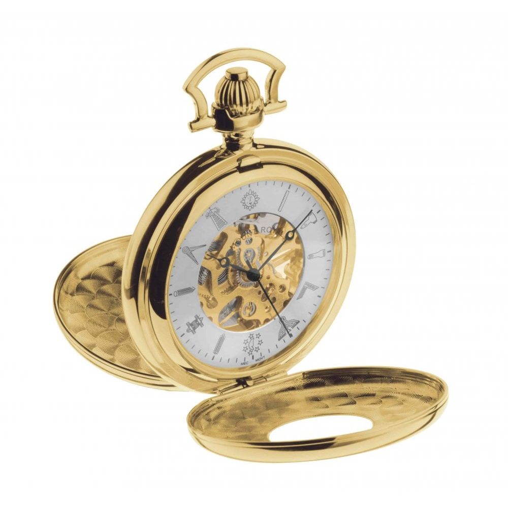 Gold Plated Mechanical Double Half Hunter Masonic Pocket Watch G415 ...
