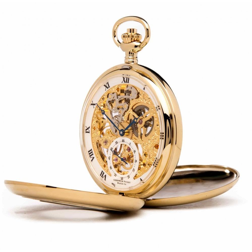 Greenwich The Bridewell - Gold Plated Mechanical Double Half Hunter ...