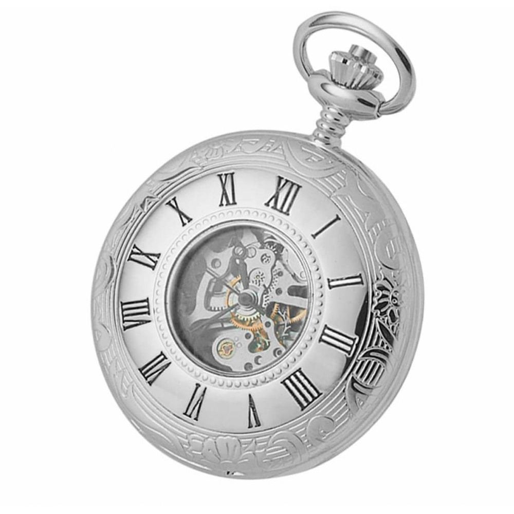 Double Half Hunter Chrome Plated Mechanical Pocket Watch W1078 ...