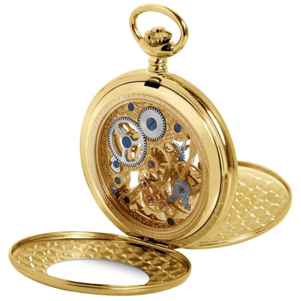 Gold Plated Mechanical Double Hunter Open Back Pocket Watch MP00733/B ...