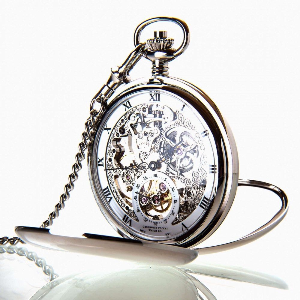 The Kensington Chrome Double Hunter Greenwich Pocket Watch -Free ...