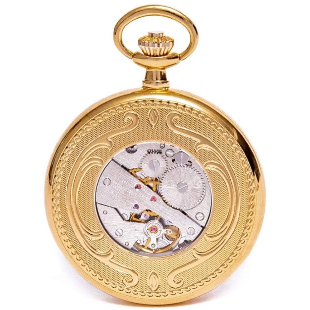 Gold Plated Mechanical Hunter Pocket Watch with Skeleton Back PW14 ...