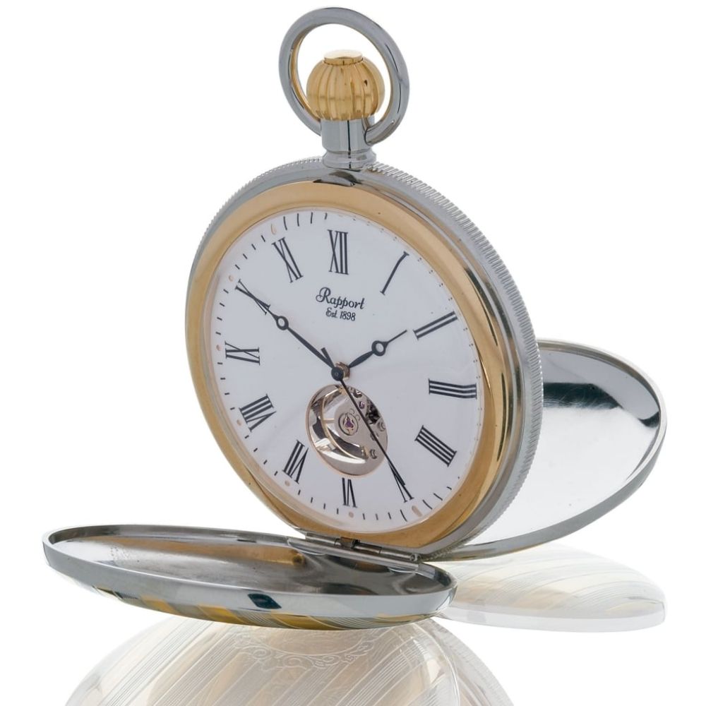 Two Tone Gold And Chrome Double Hunter Mechanical Pocket Watch PW79 ...