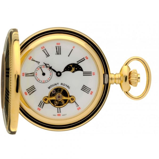 Gold Plated Moondial Half Hunter Pocket Watch - Free Engraving B31GP ...