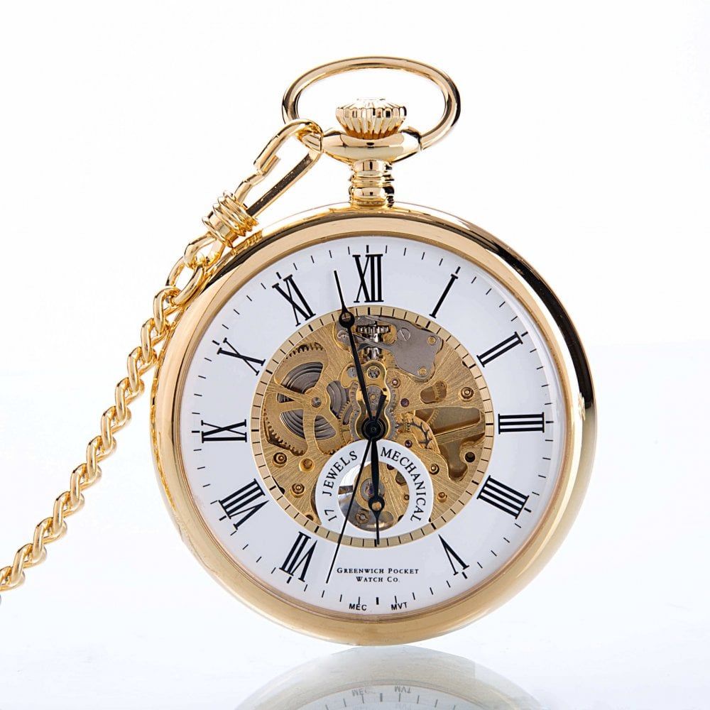 The Eltham Gold Plated Open Face Rail Road Pocket Watch by Greenwich ...