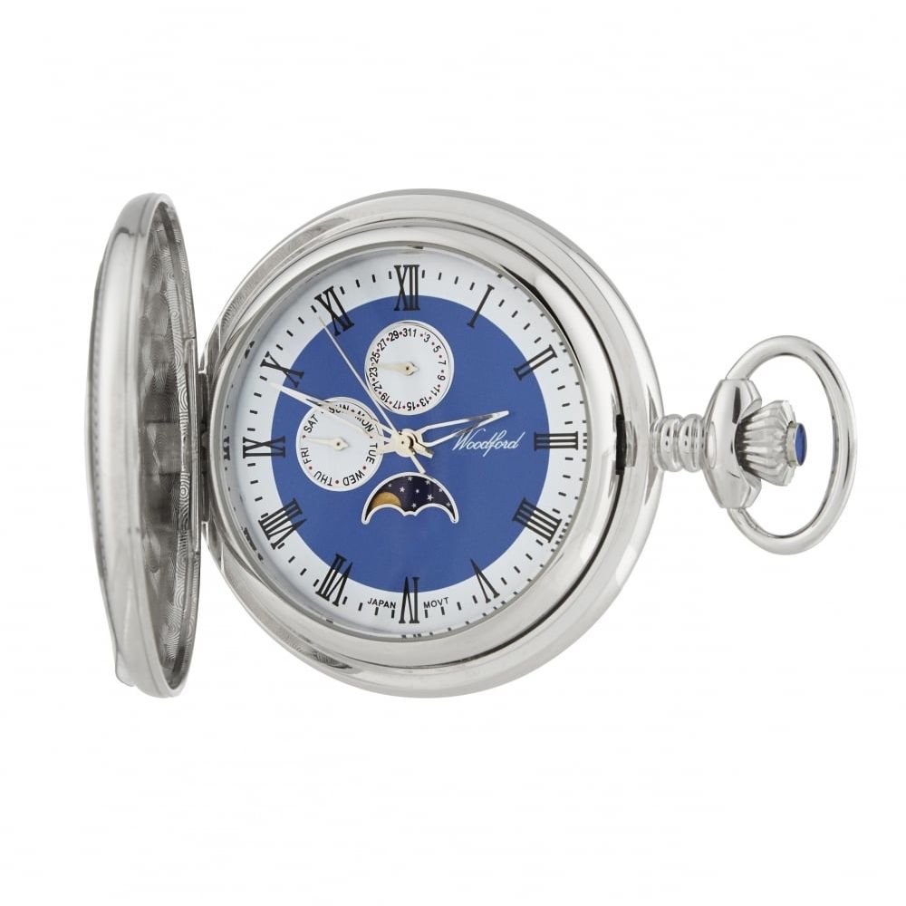 Woodford Half Hunter Chrome Moondial Pocket Watch W1248 | Pocketwatch USA