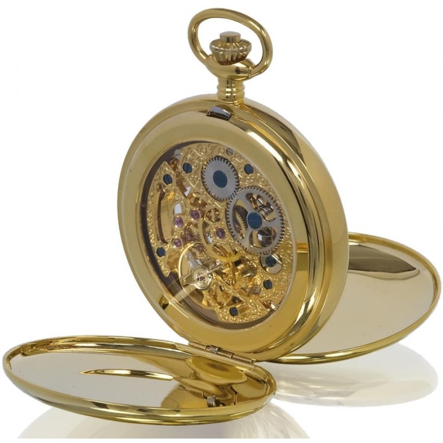 Gold Plated Dual Time Double Hunter Pocket Watch PW40 | Pocketwatch USA