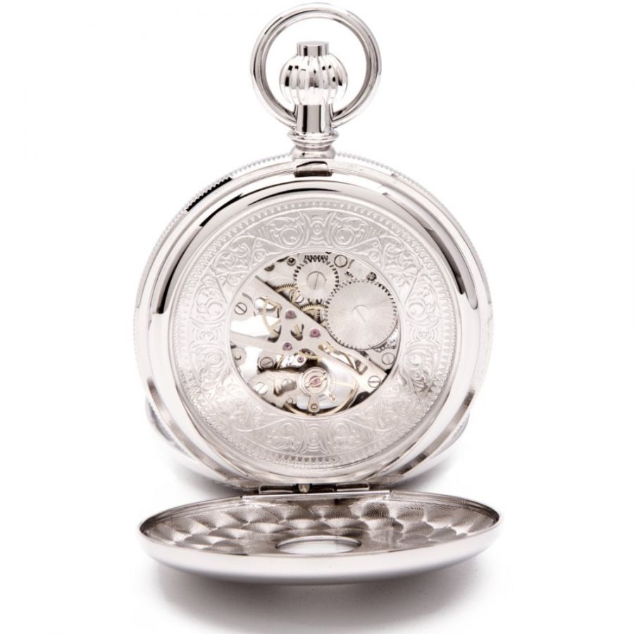 Greenwich Whitehall - Chrome Mechanical Double Half Hunter Pocket Watch ...