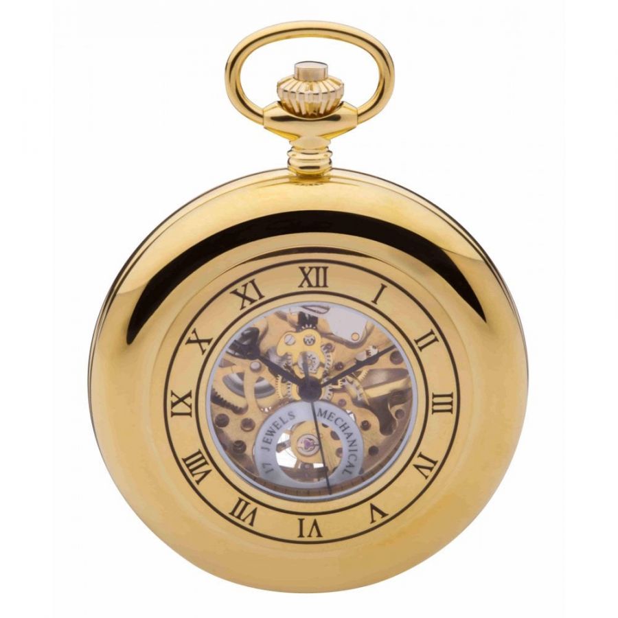Gold Plated Mechanical Double Half Hunter Pocket Watch With Heartbeat ...