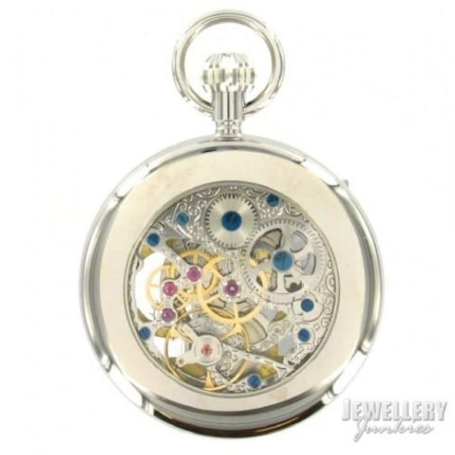 Chrome Plated 17 Jewel Sun/Moon Dial Mechanical Open Face Pocket Watch ...
