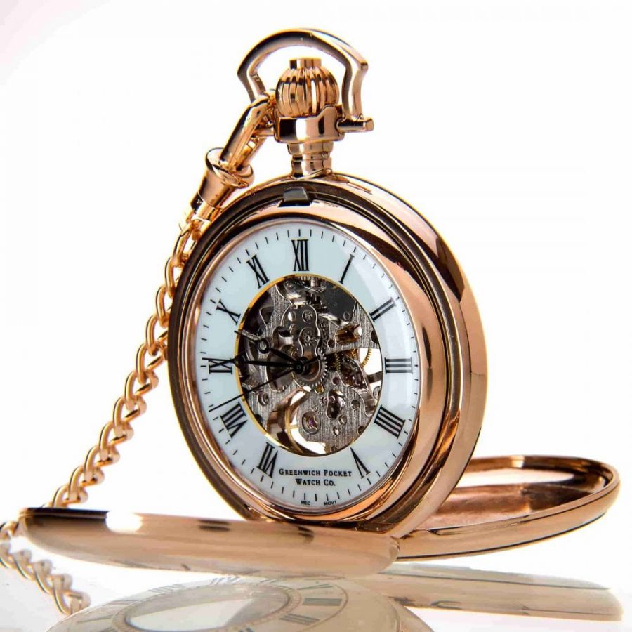 The Windsor Rose Gold Plated Mechanical Pocket Watch By Greenwich ...
