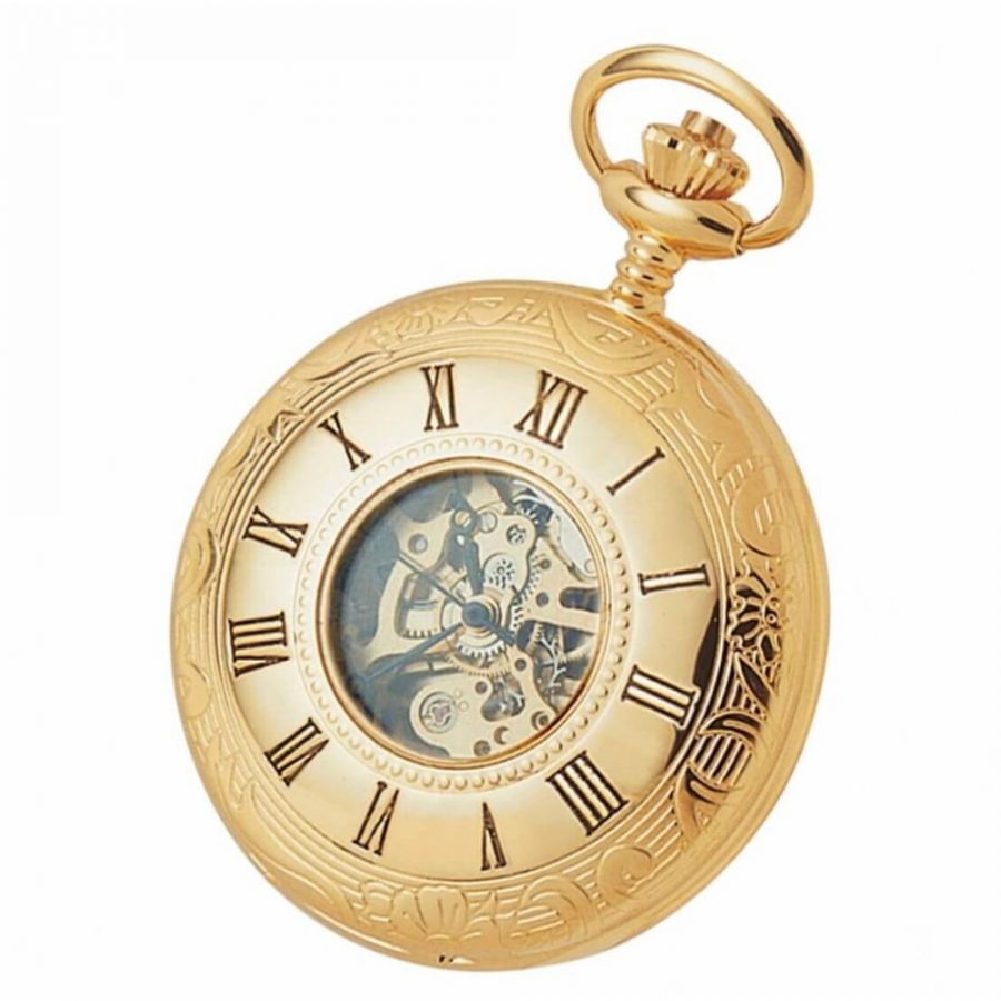 Double Half Hunter Gold Plated Pocket Watch W1077 | Pocketwatch USA