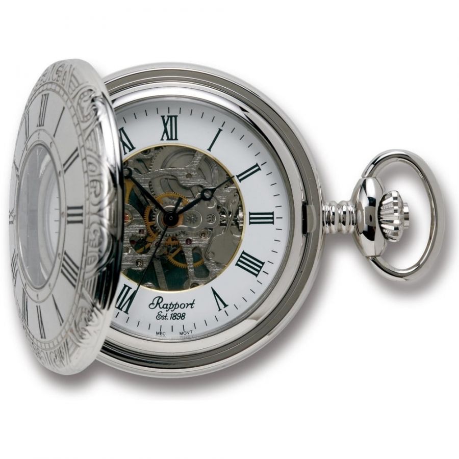 Chrome Half Hunter Engine Turned Mechanical Pocket Watch PW57 ...
