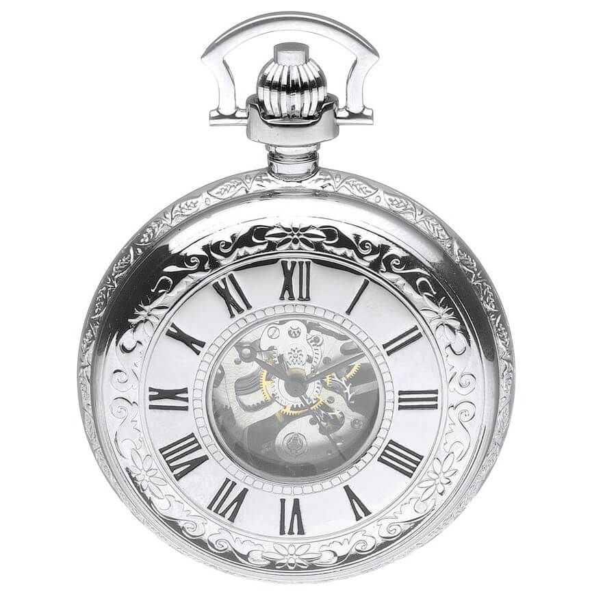 Elegant Engine Turned Chrome 17 Jewel Mechanical Pocket Watch B42 ...