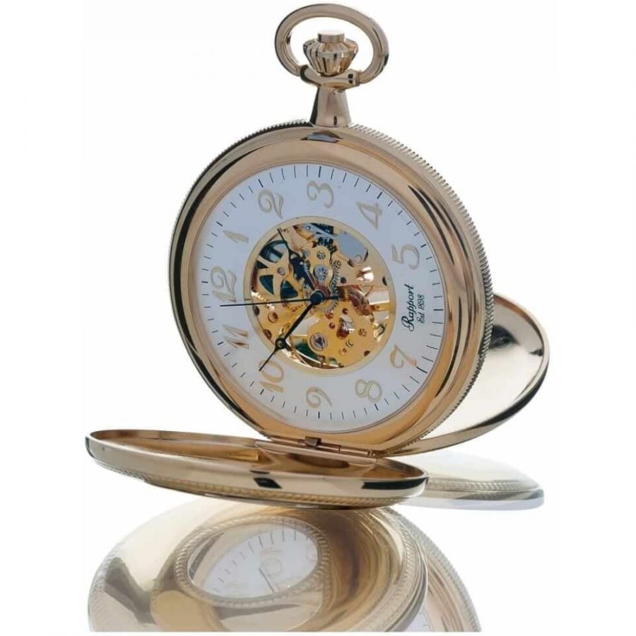 Polished Gold Plated Double Half Hunter Mechanical Pocket Watch PW46 ...