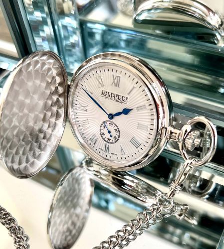 White Sunburst Full Hunter Mechanical Pocket Watch D34 | Pocketwatch USA