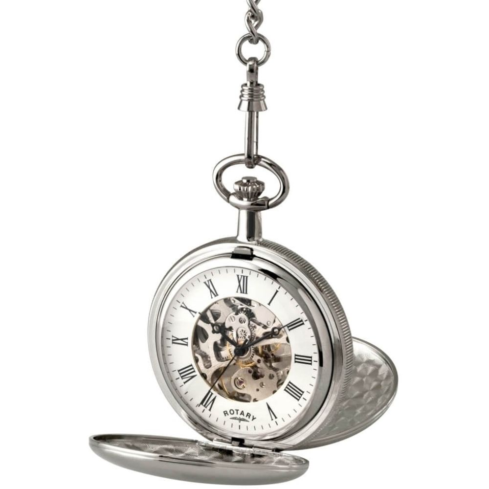 Rotary Chrome Plated Double Hunter Hand Driven Pocket Watch MP00726/01 ...