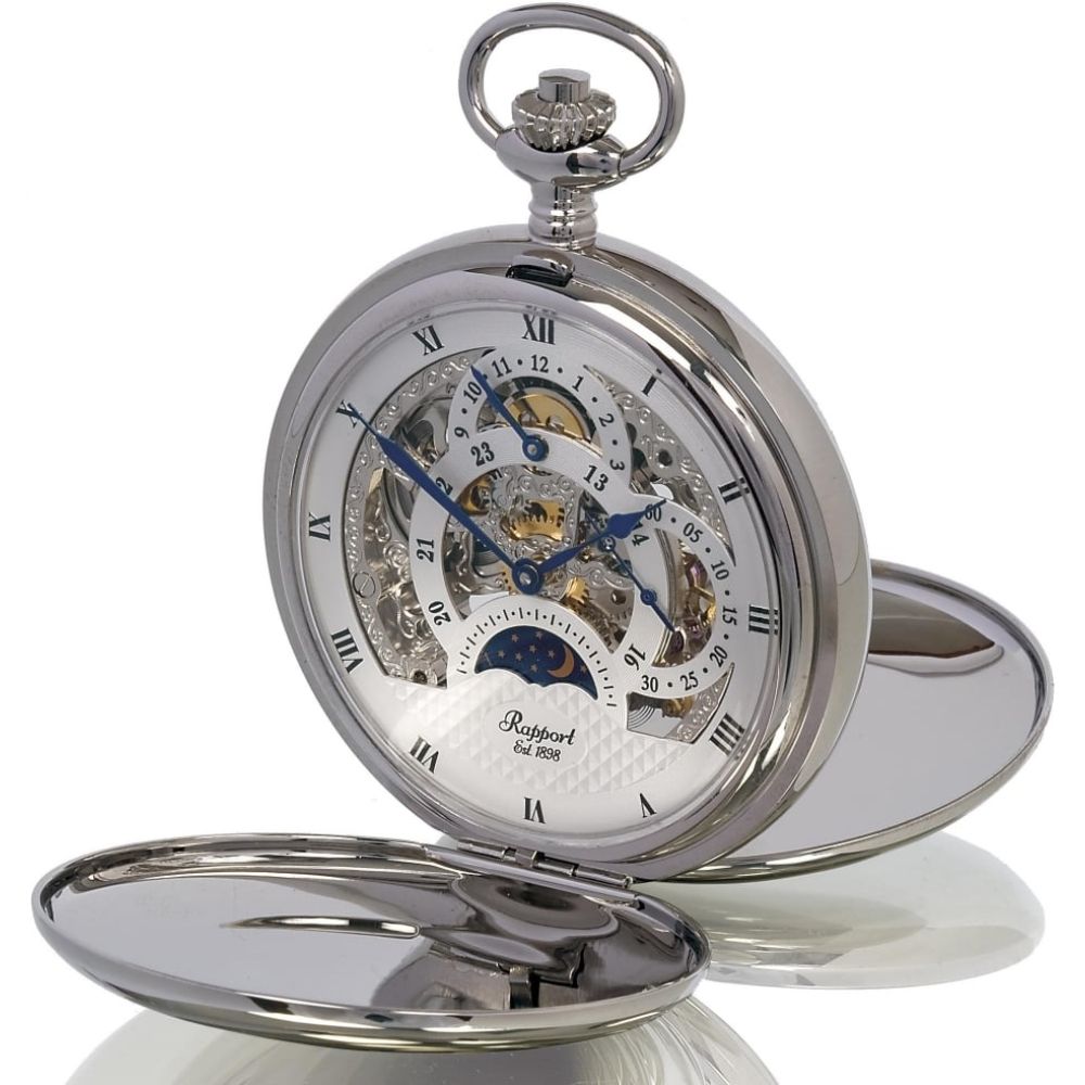Chrome Double Hunter Dual Time Mechanical Pocket Watch PW41 ...